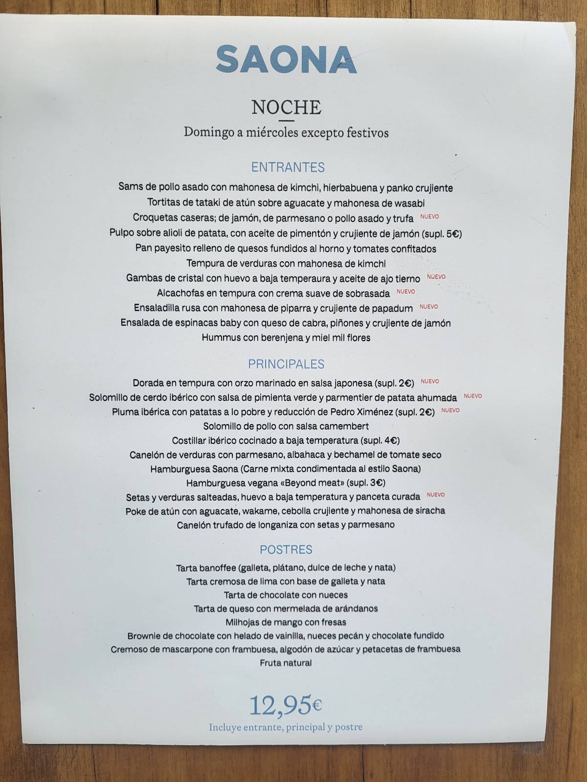 Carta del restaurante Saona Balboa, Madrid, C. del Gral. Oráa