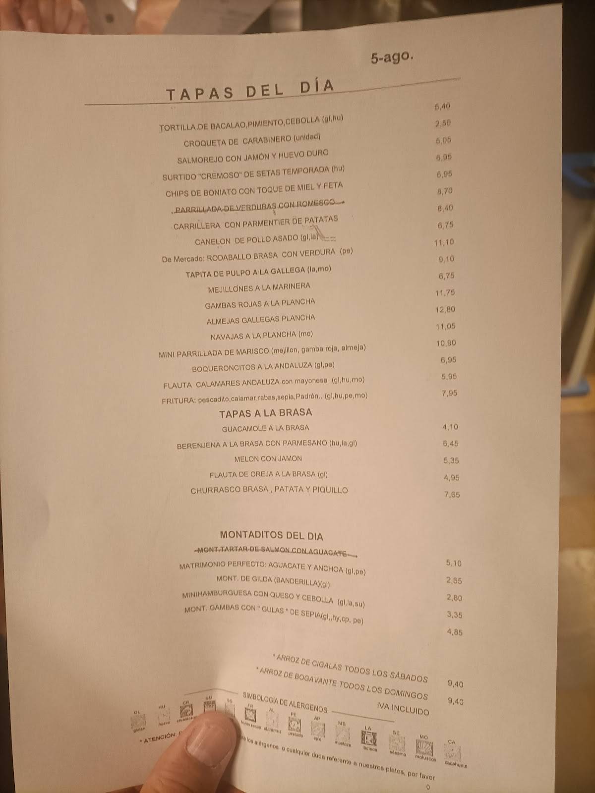 Carta del restaurante Vinitus, Madrid
