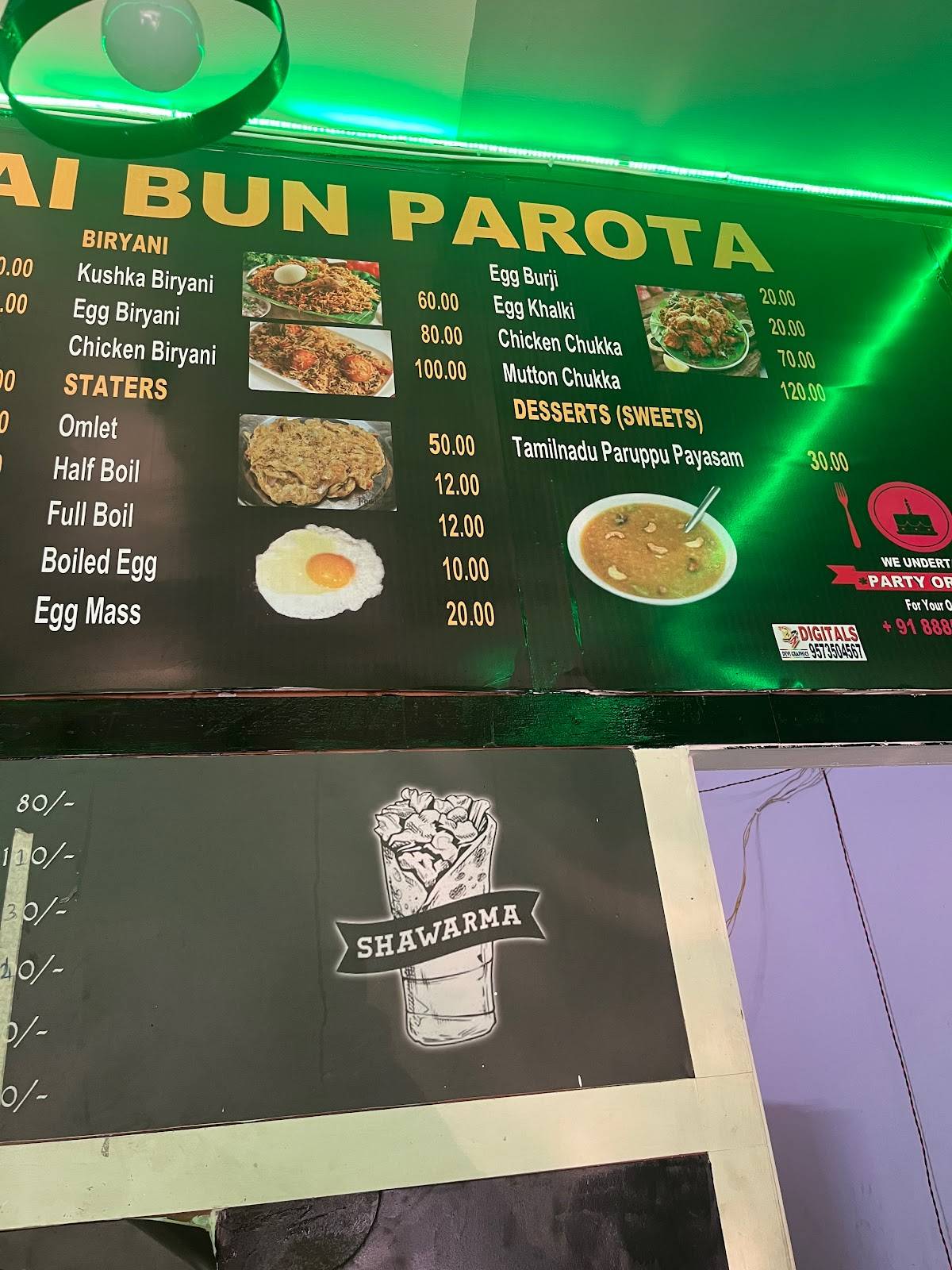 Menu at Madurai Parotta, Hyderabad