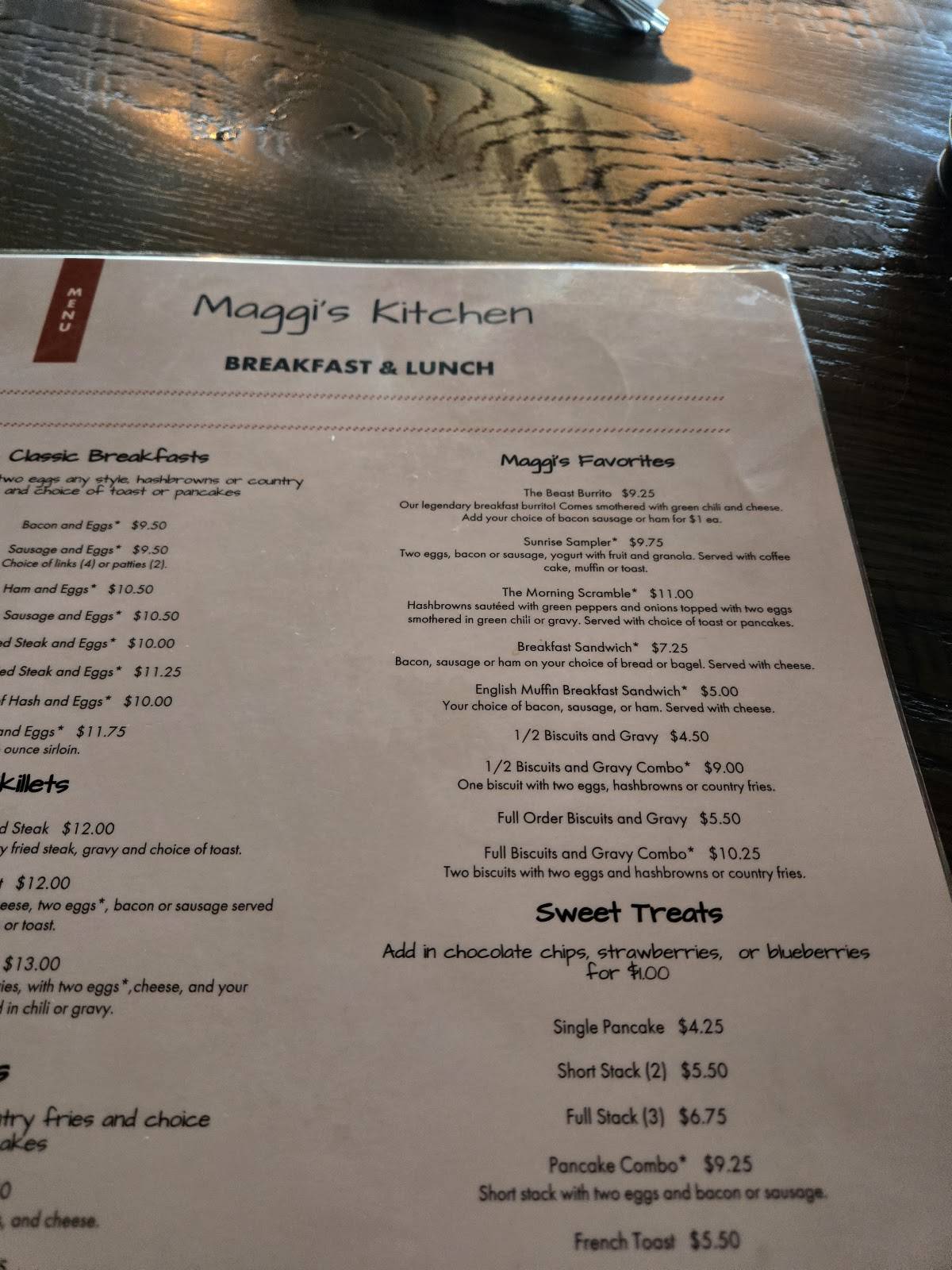 Menu at Maggi's Kitchen restaurant, Longmont