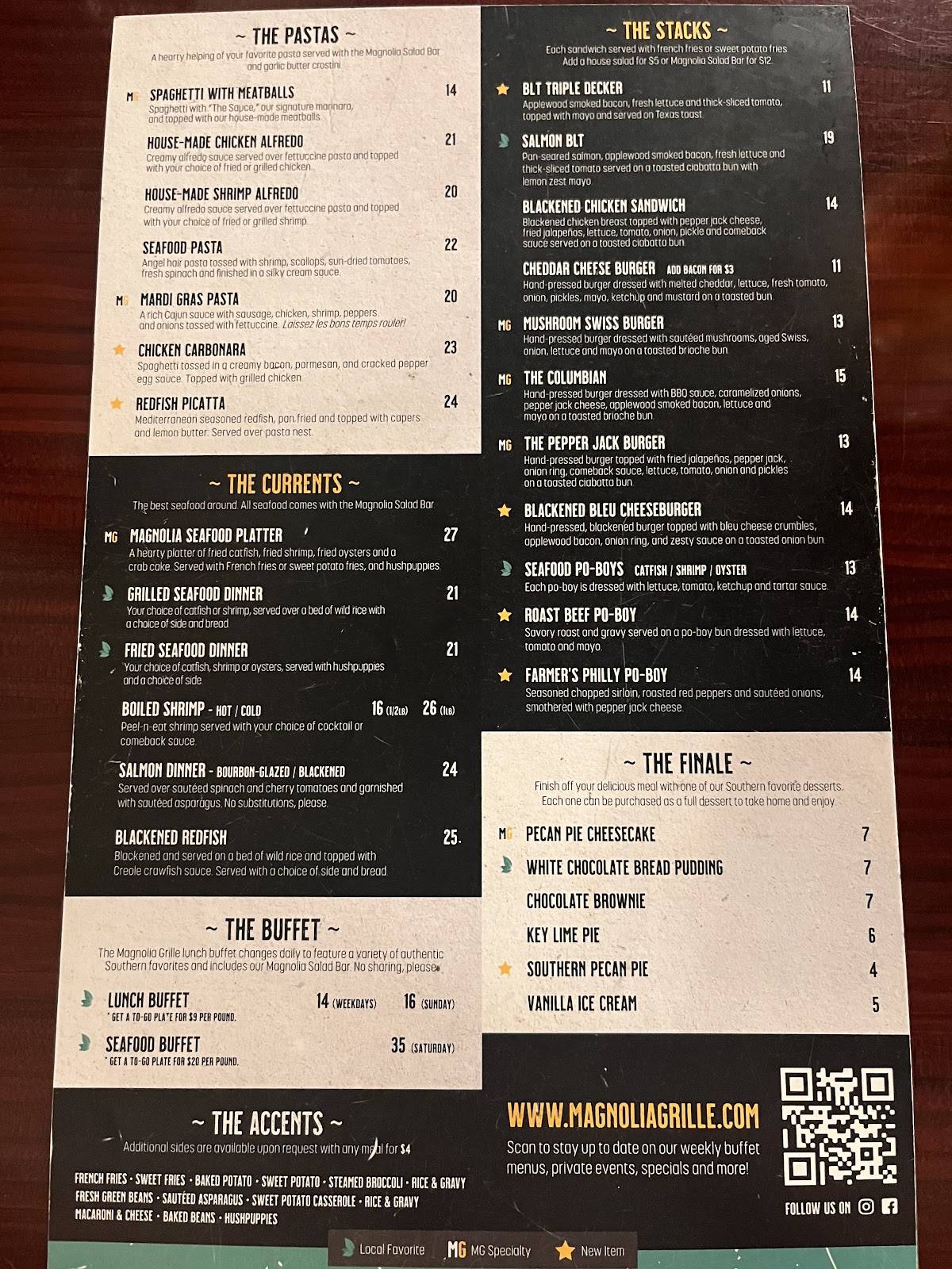 Menu at Magnolia Grille restaurant, Columbia