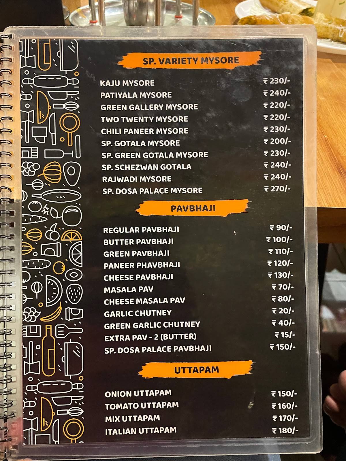 Menu at Maher Dosa Palace, Bharuch