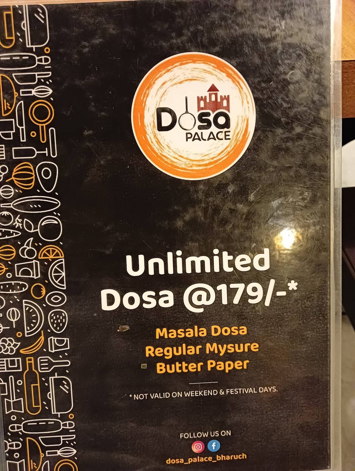 Menu at Maher Dosa Palace, Bharuch
