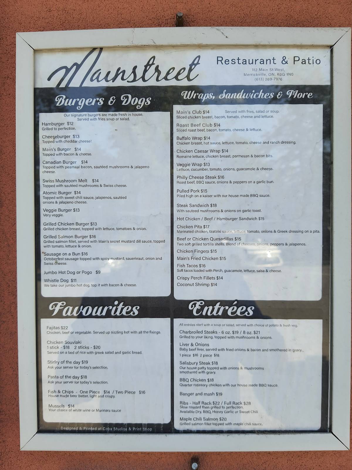 Menu at Mainstreet Family Restaurant, Merrickville-Wolford