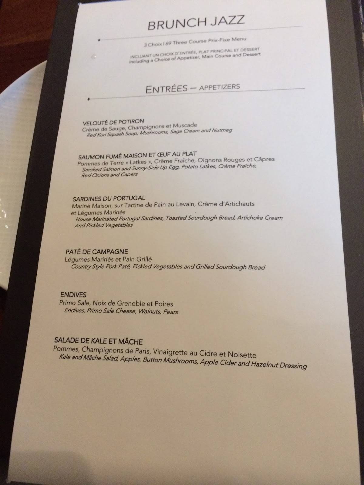 Menu au Maison Boulud restaurant, Montréal