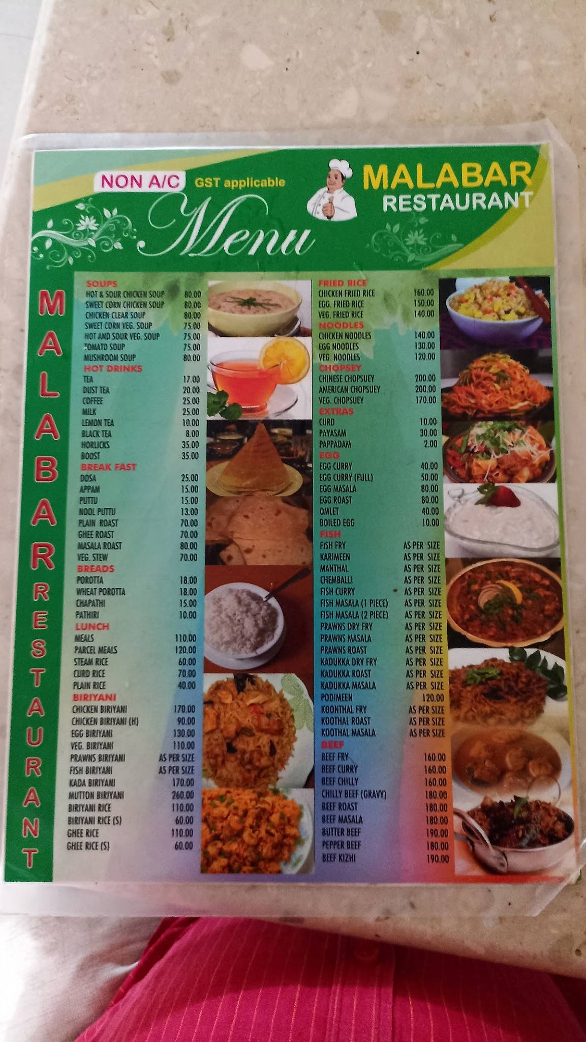 Menu at Malabar Restaurant, Kanjikode