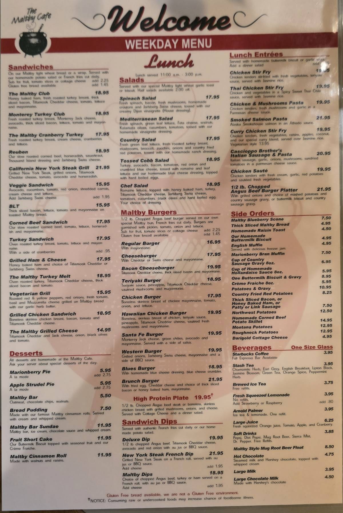 Menu at Maltby Cafe, Maltby