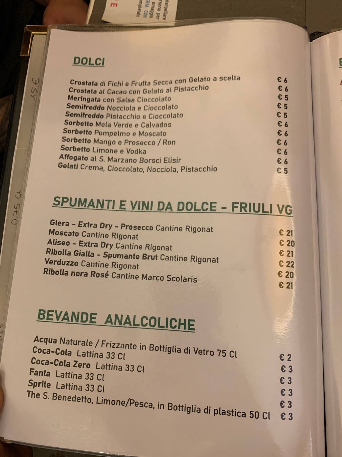 Menu da Malú ristorante, Chiavari