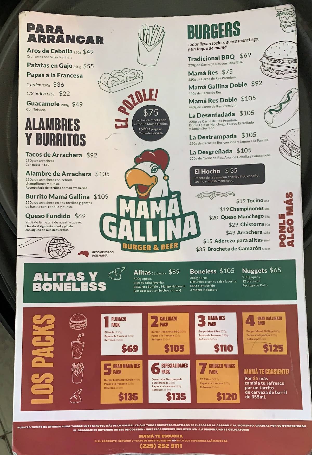 Carta del pub y bar Mamá Gallina, Veracruz, Blvd. Manuel Ávila Camacho 72