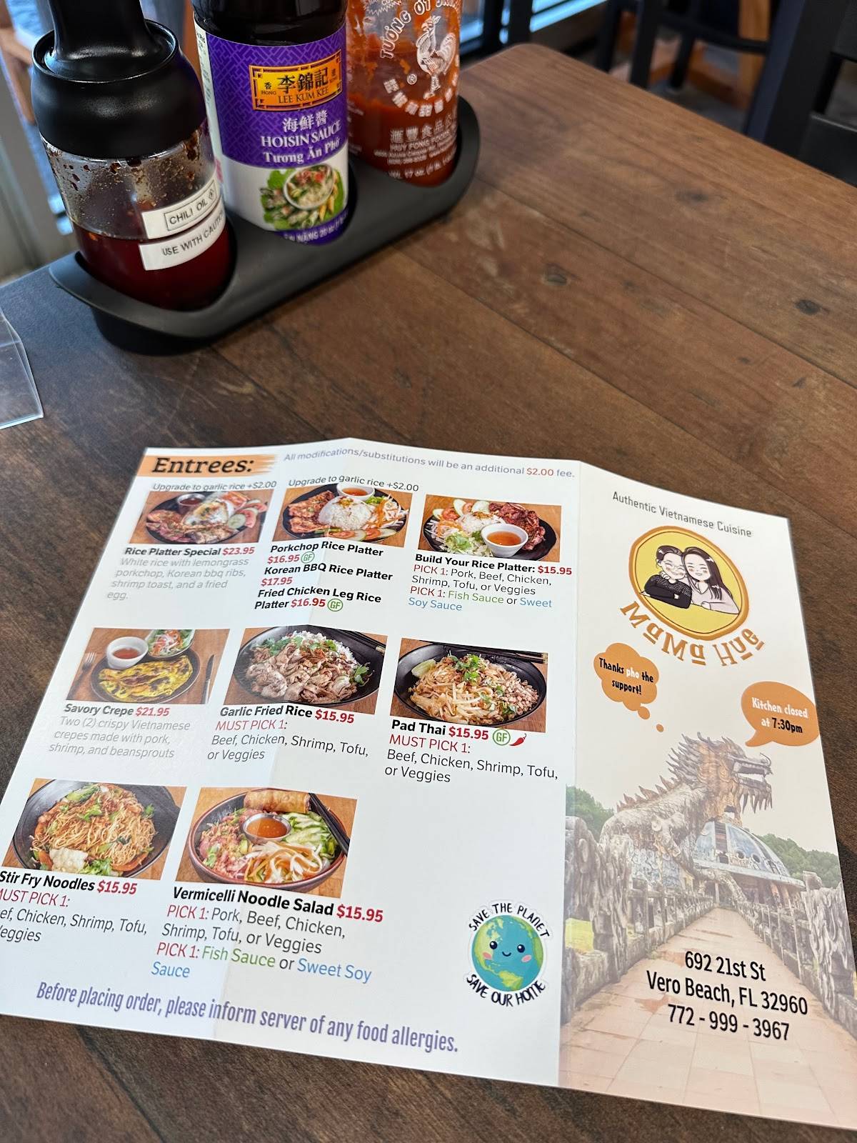Menu at Mama Hue restaurant, Vero Beach