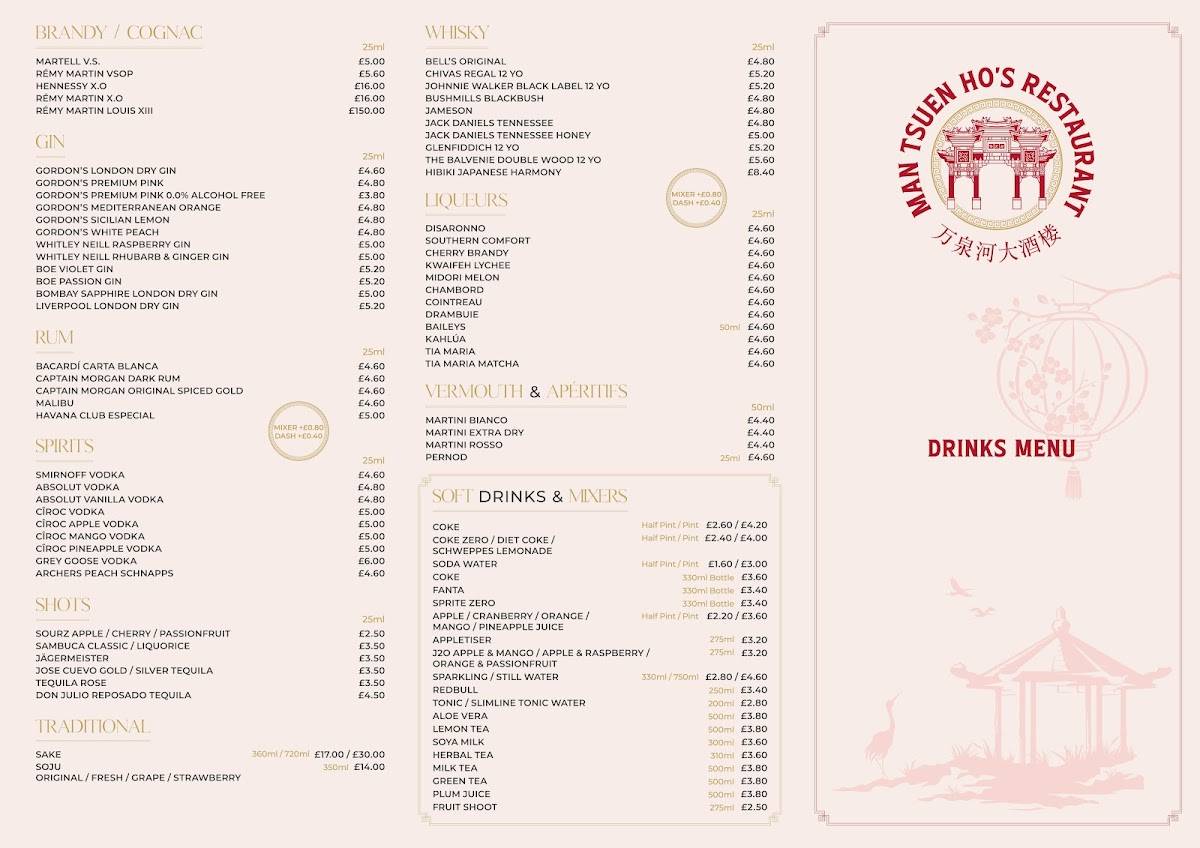Menu at Man Tsuen Ho's Restaurant, Liverpool