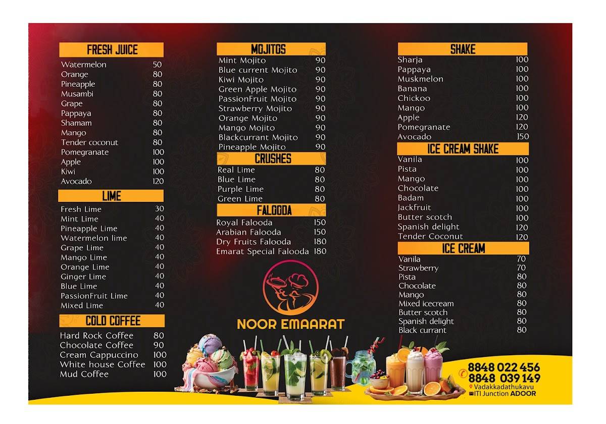 Menu at EMARATH YEMENI MANDI, Manakala