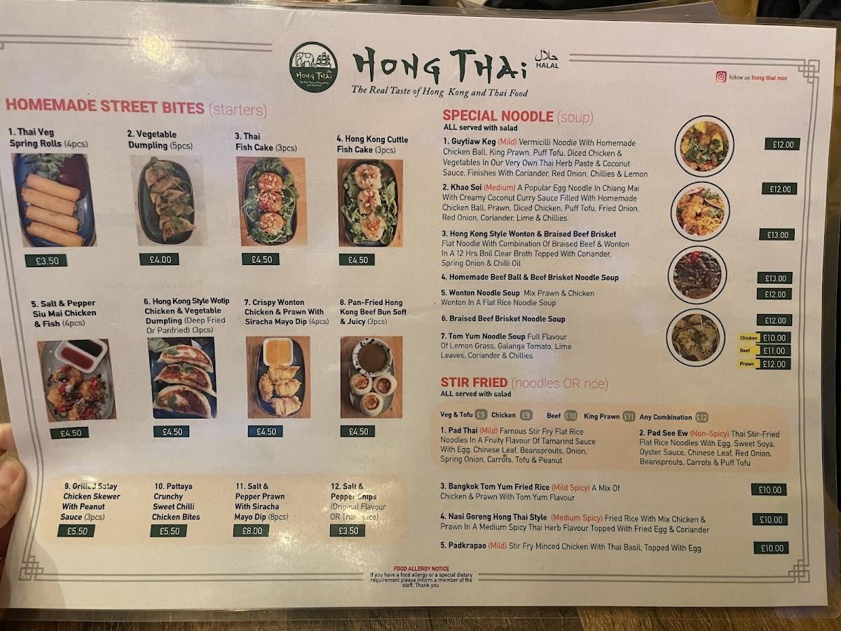 Menu at Hong Thai restaurant, Manchester, 140 Oldham Rd