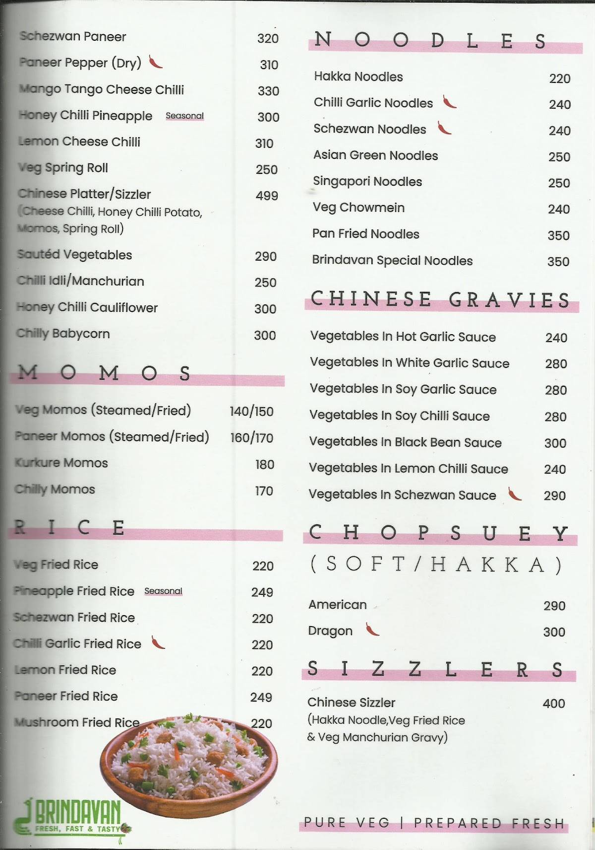 Menu at Brindavan Pure Veg Restaurant, Mandi