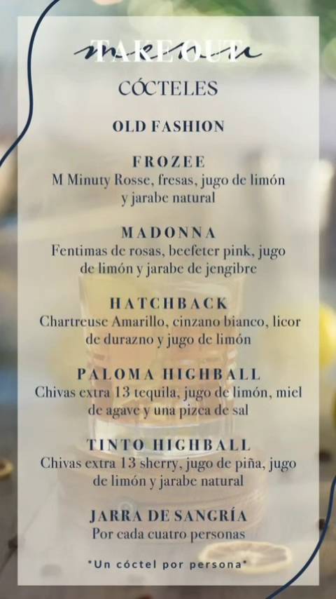 Carta del restaurante Mandolina, Ciudad del México