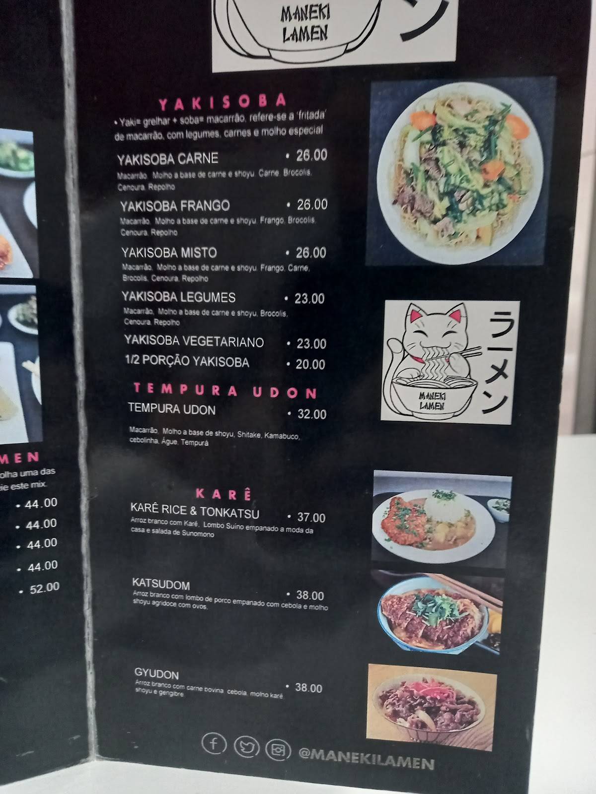 Menu em Maneki Lamen restaurante, Curitiba