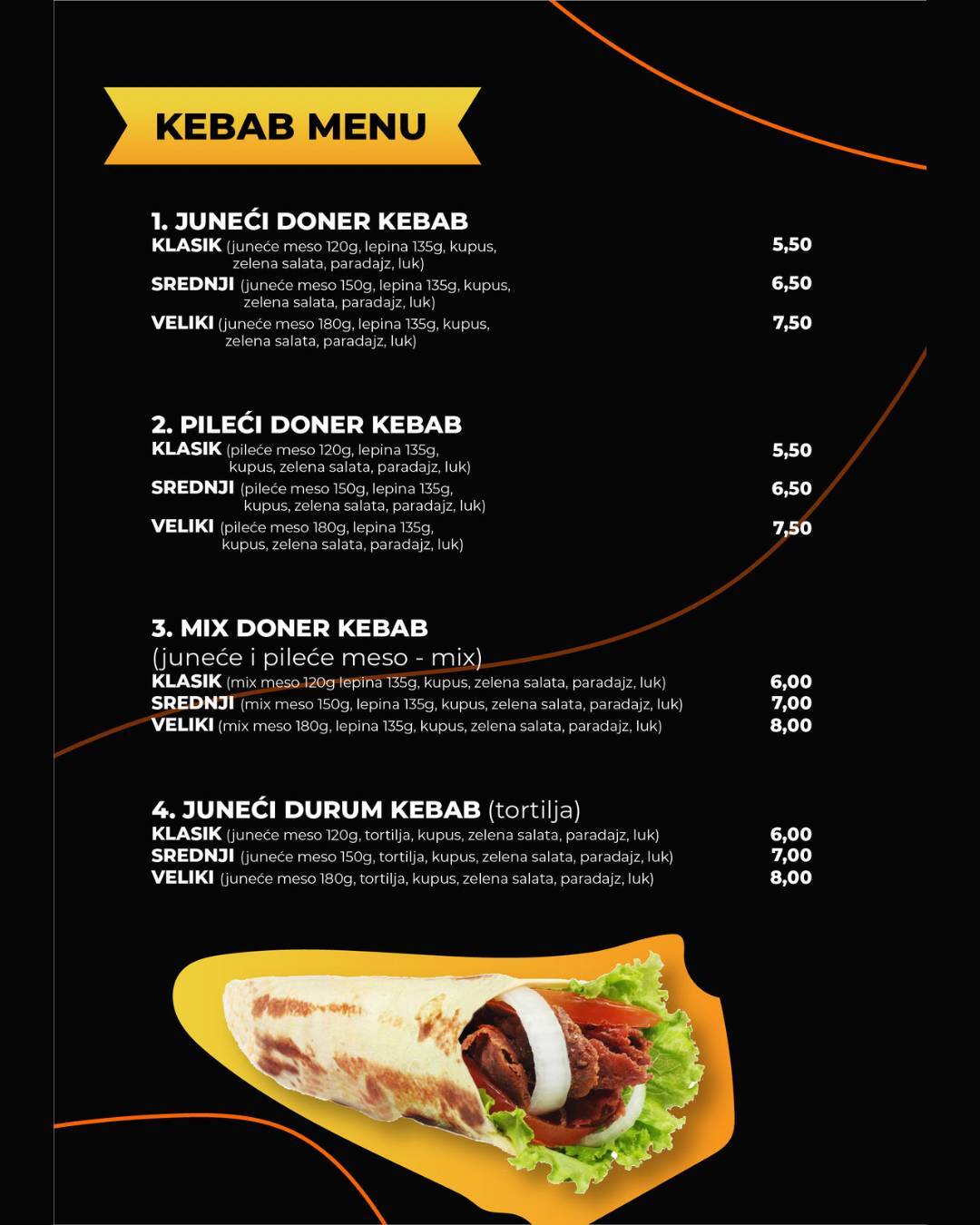 Menu at Restoran Mangal restaurant, Srebrenik