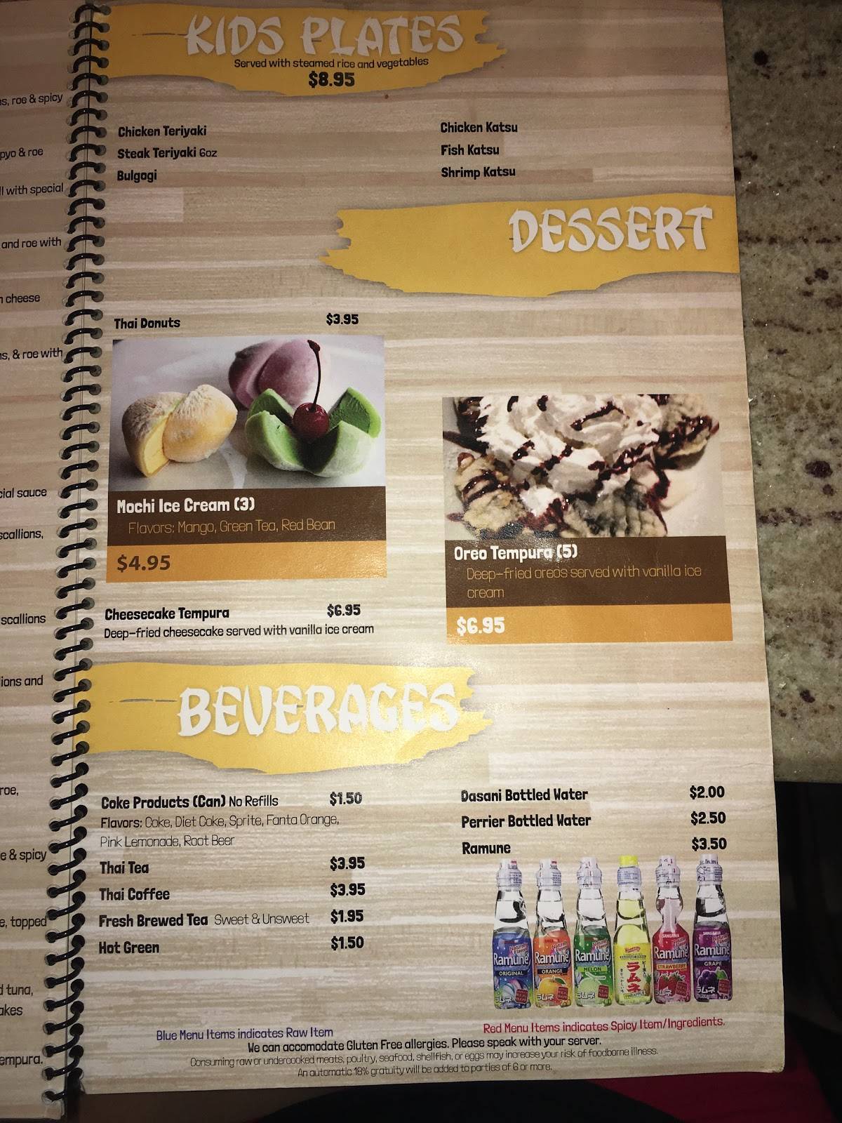 Menu at Mangetsu restaurant, Melbourne