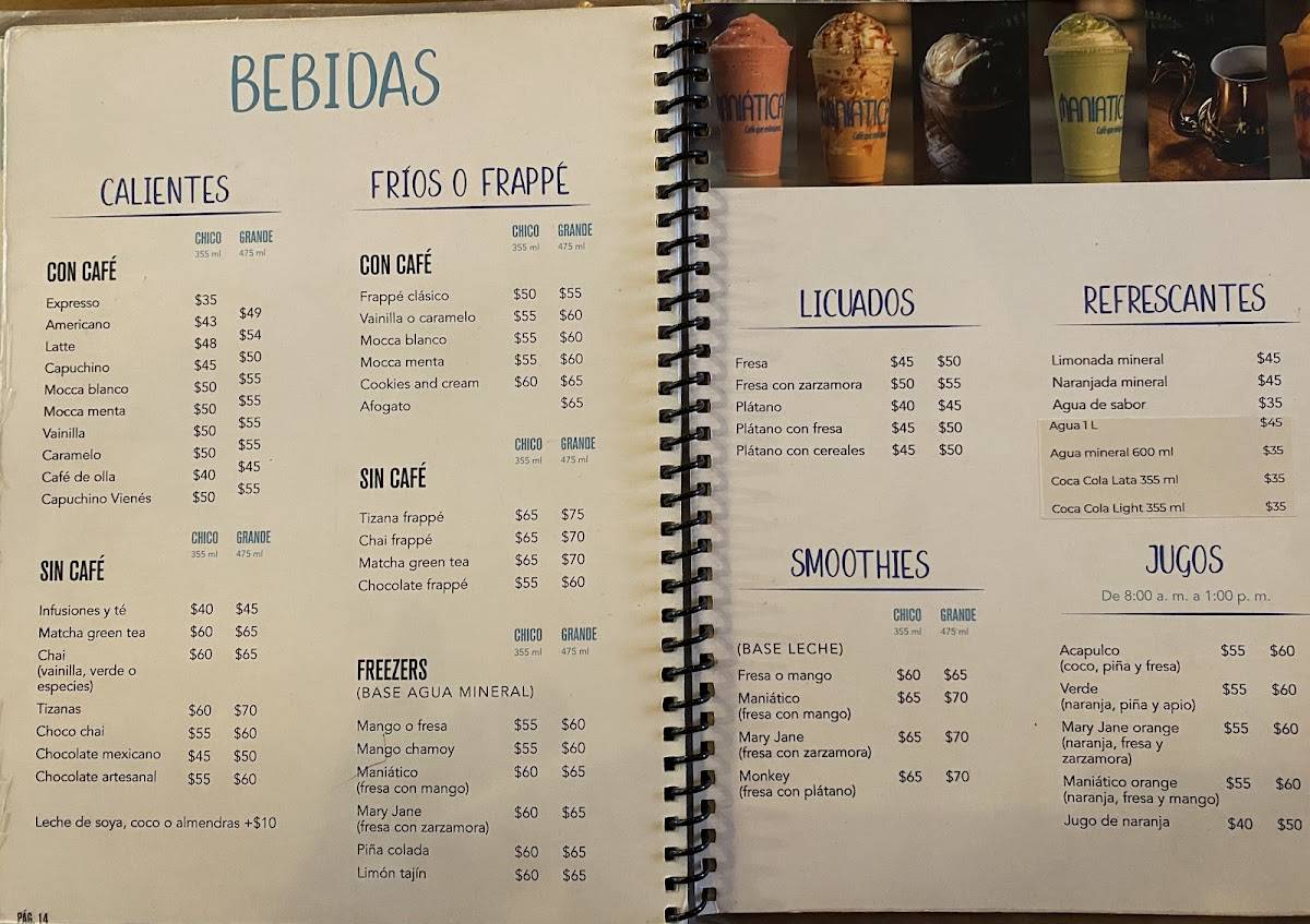 Menu at Maniática Café - Milenio III, Santiago de Querétaro