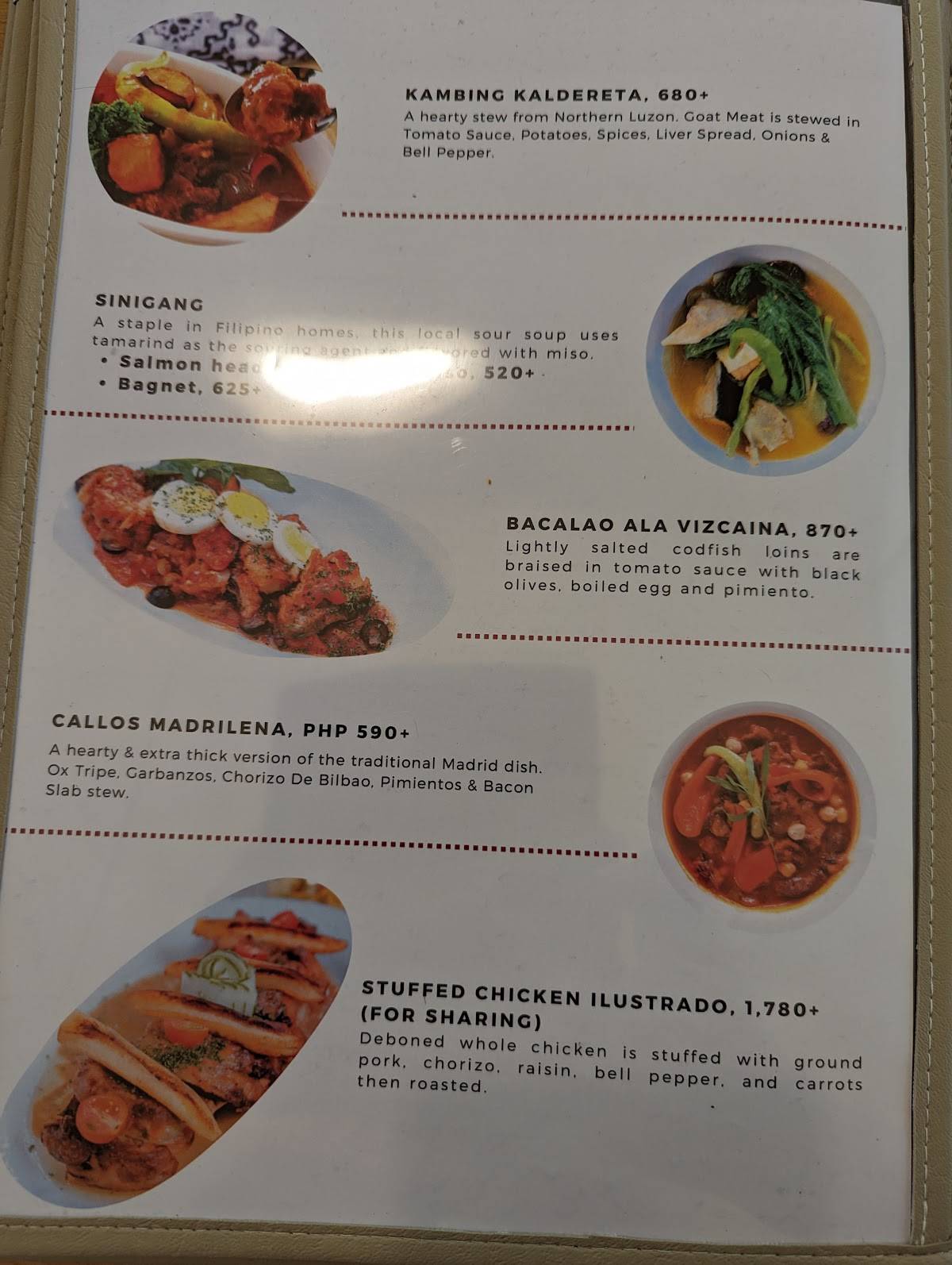 Menu at Ilustrado Restaurant, Manila, two-way