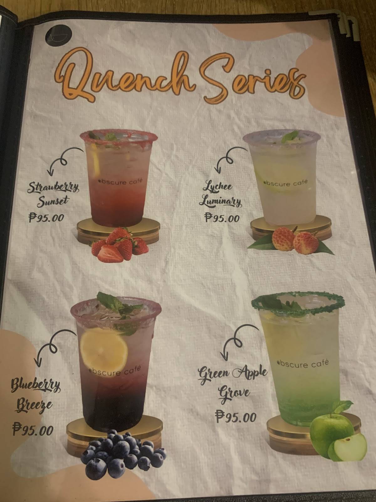Menu at Obscure Café - Malate, Manila