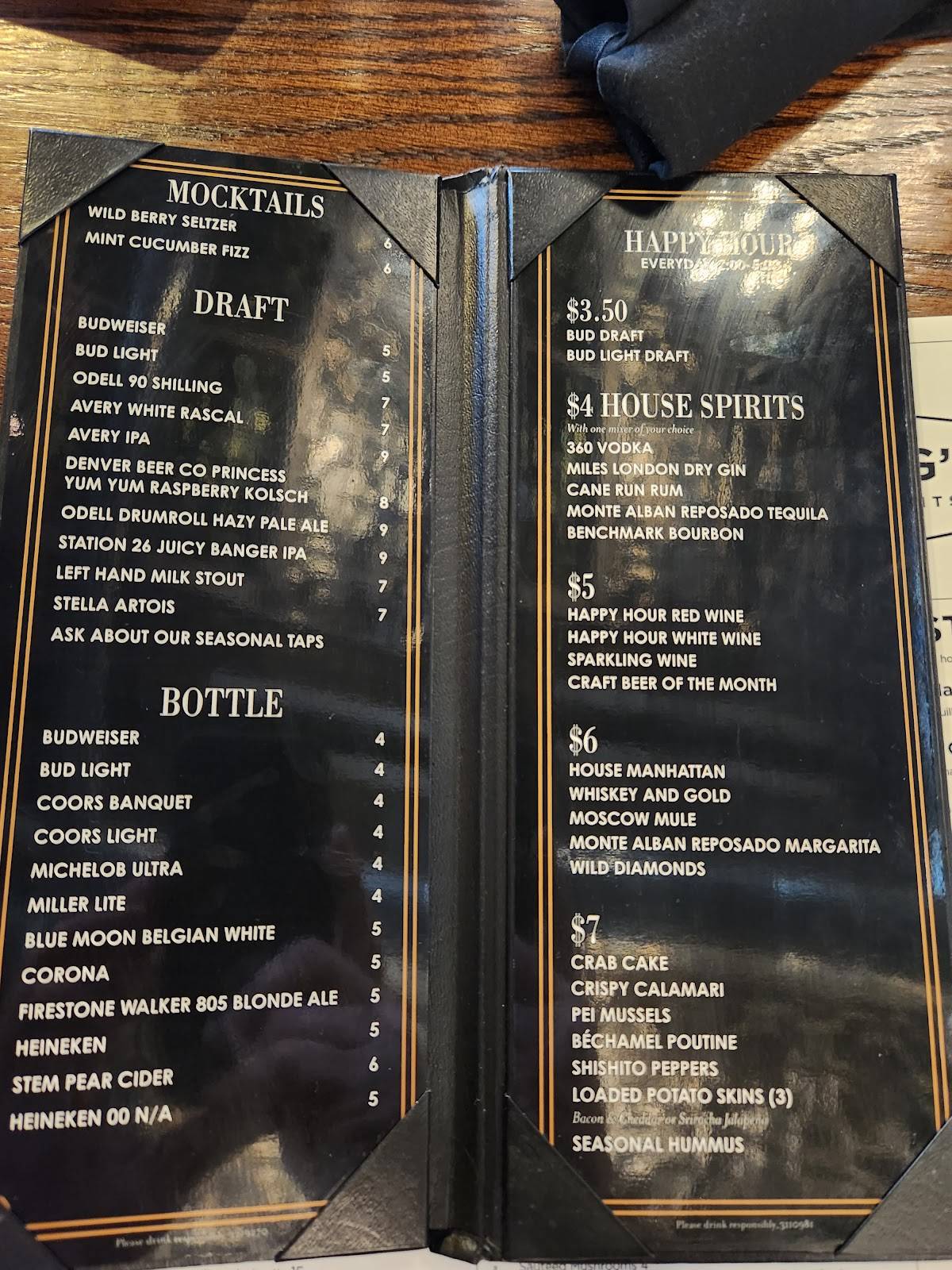 Menu at Manning's Steaks and Spirits steakhouse, Lakewood