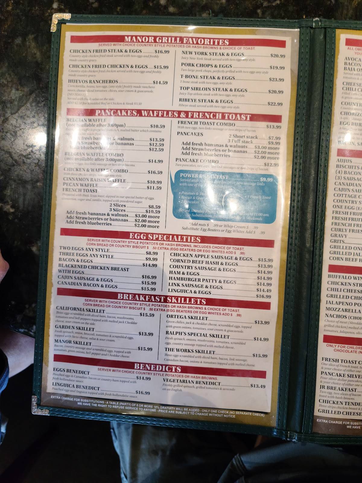 Menu at Manor Grill restaurant, San Leandro
