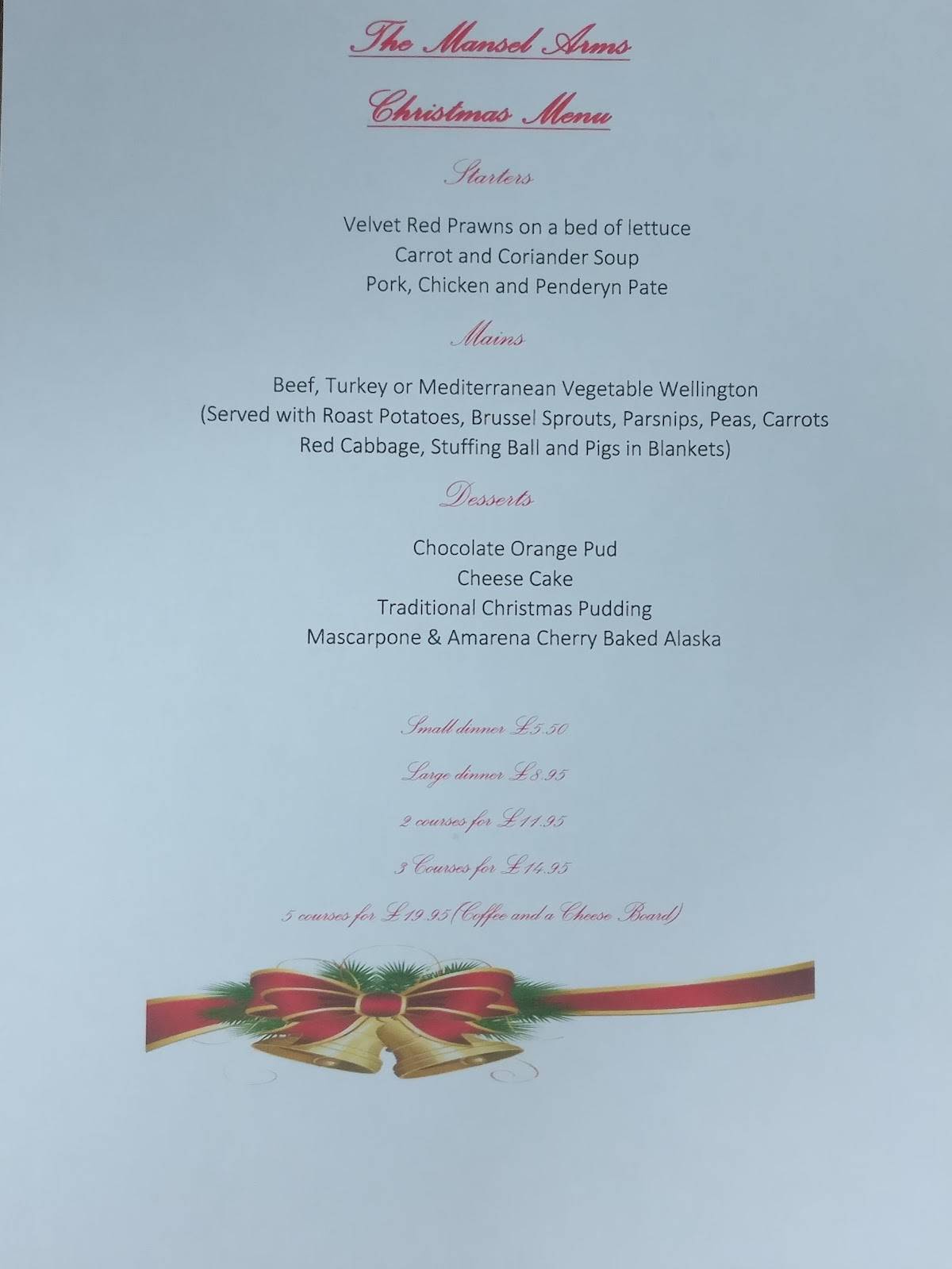 Menu at The Mansel Arms pub & bar, Porthyrhyd