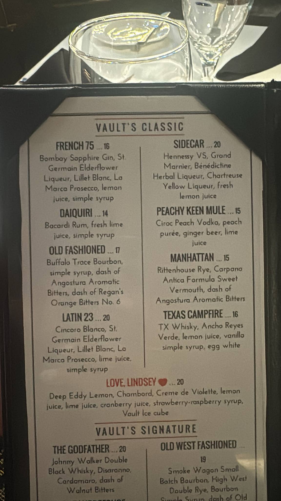 Menu at Vault Seafood & Steakhouse, Mansfield