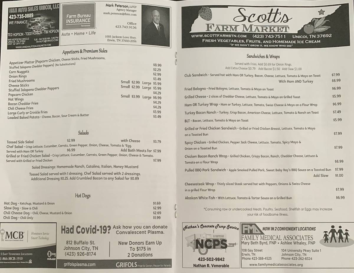 Menu at Maple Grove Restaurant, Unicoi