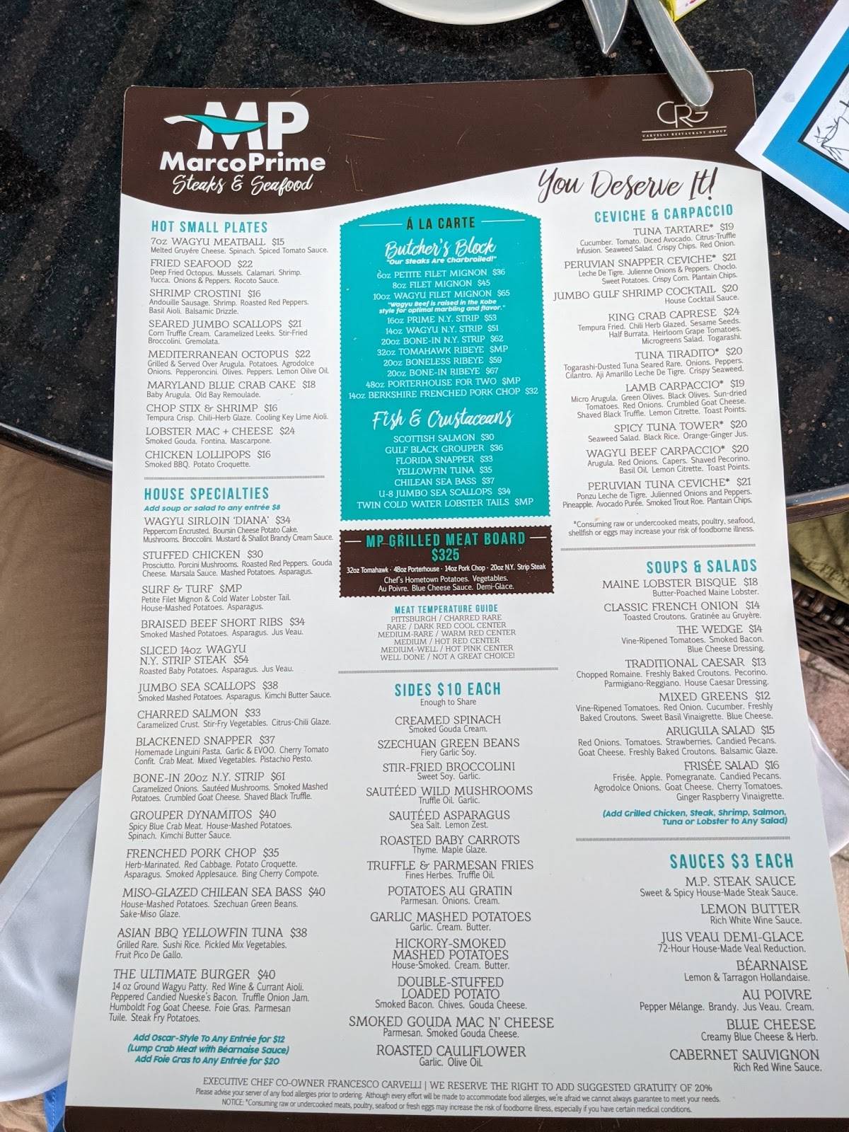 Menu at Marco Prime Steak & Seafood Restaurant, Marco Island