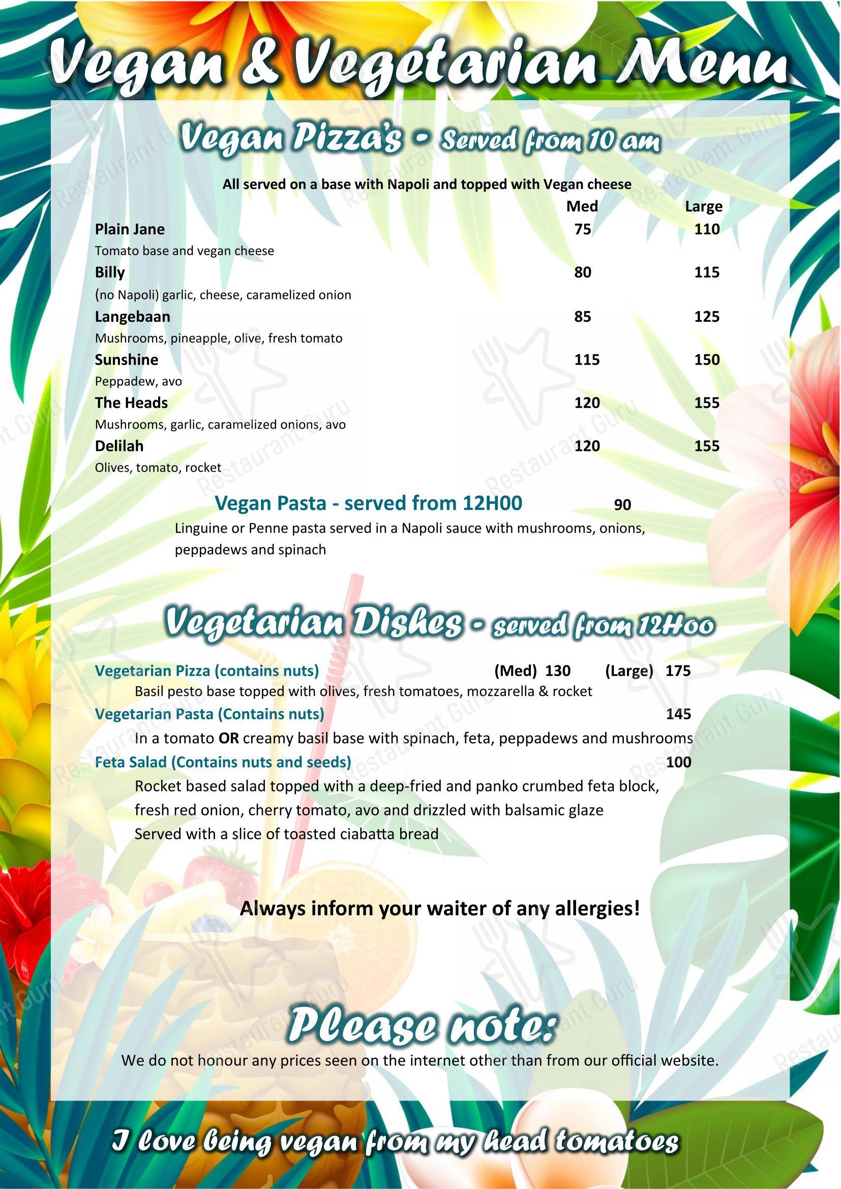 Menu at Marc's Beach Bar, Langebaan, Club Mykonos Resort
