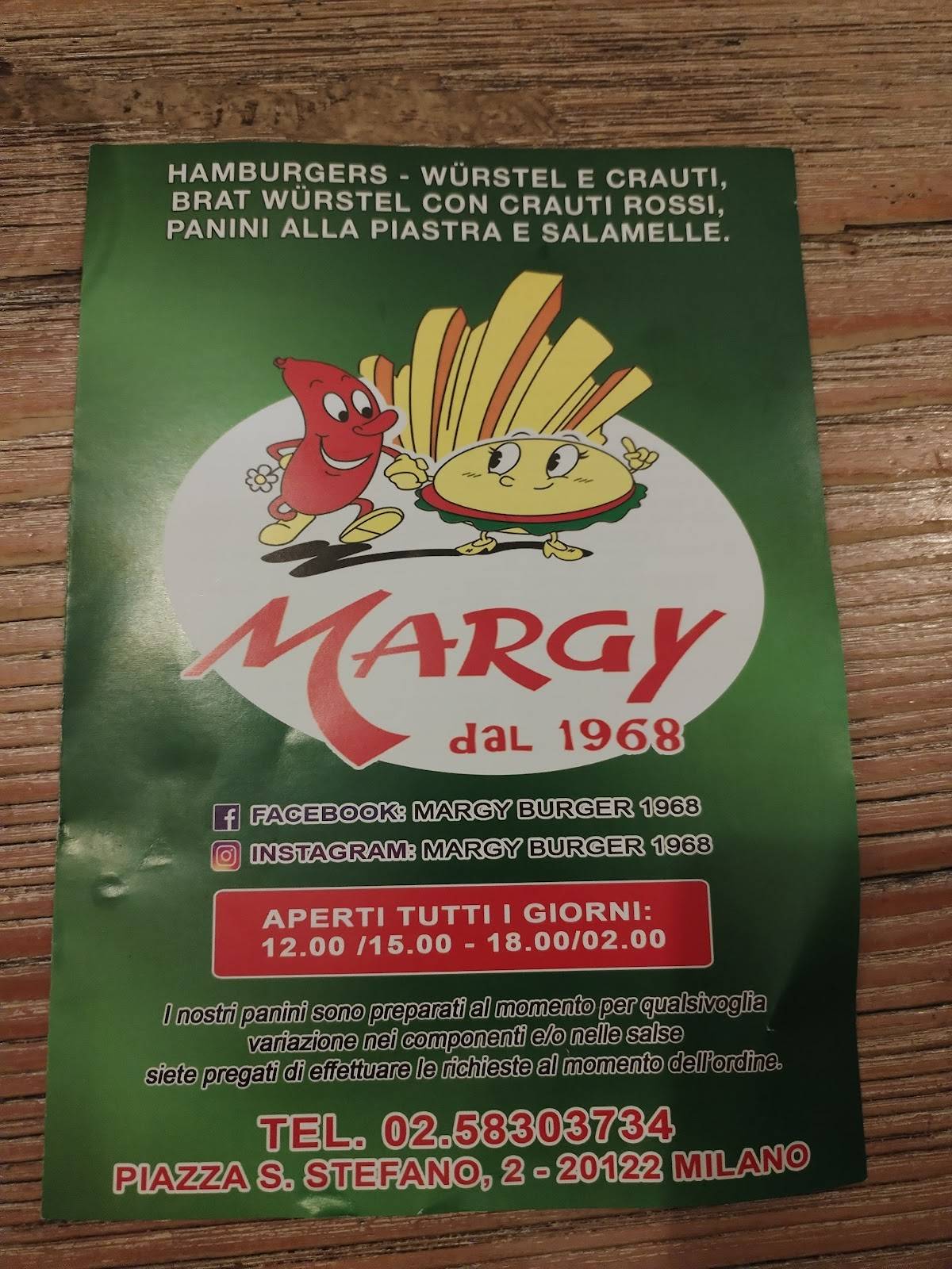 Carta de comida rápida Margy Burger Milano, Milan