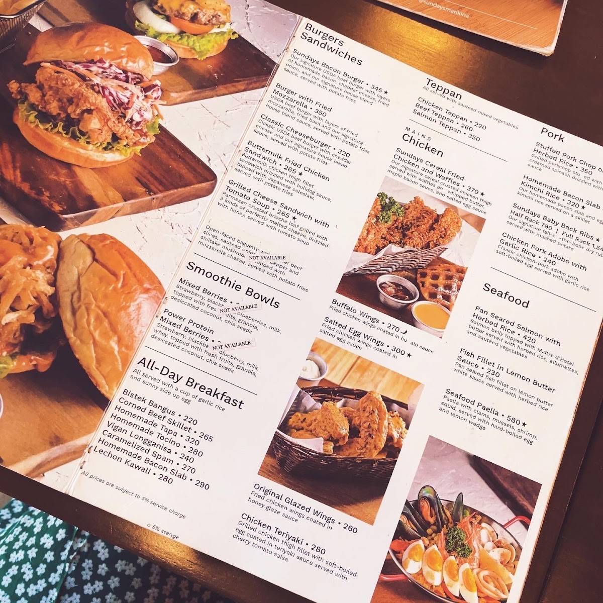 Menu at Sundays Cafe and Restaurant, Marikina