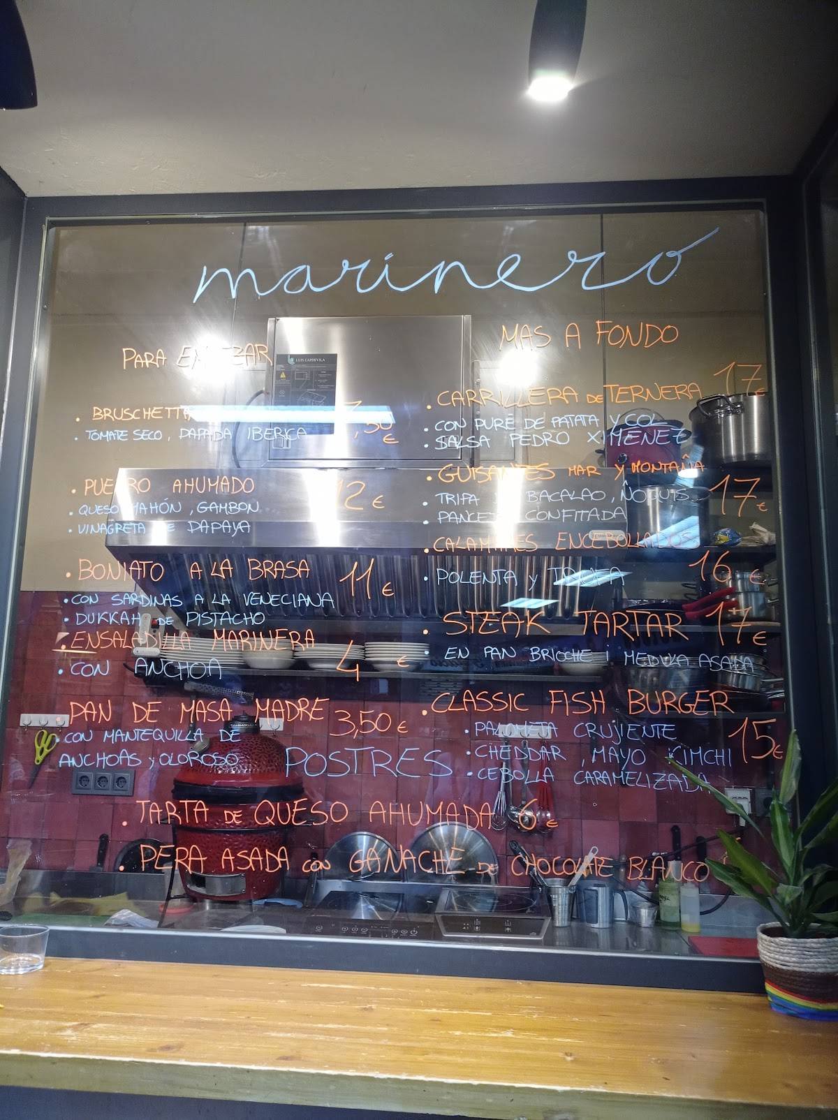 Carta del restaurante Marinero Bistro, Madrid