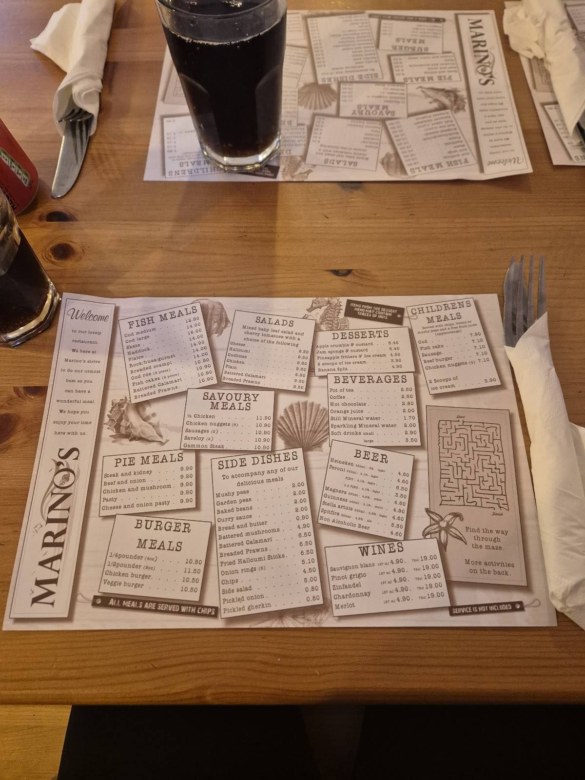 Menu at Marino's Fish Bar - Rye, Rye