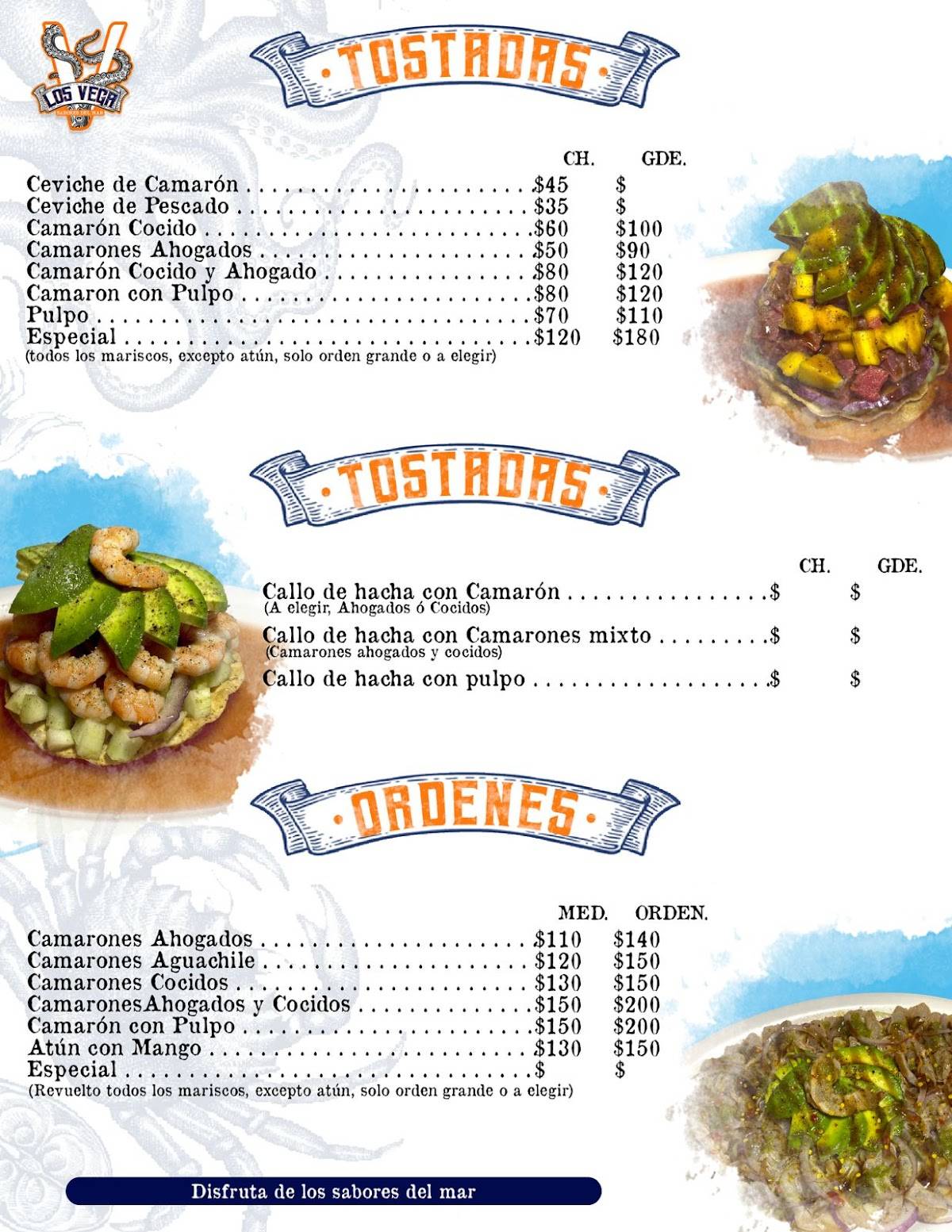 Carta del restaurante Mariscos LOS VEGA, Guasave