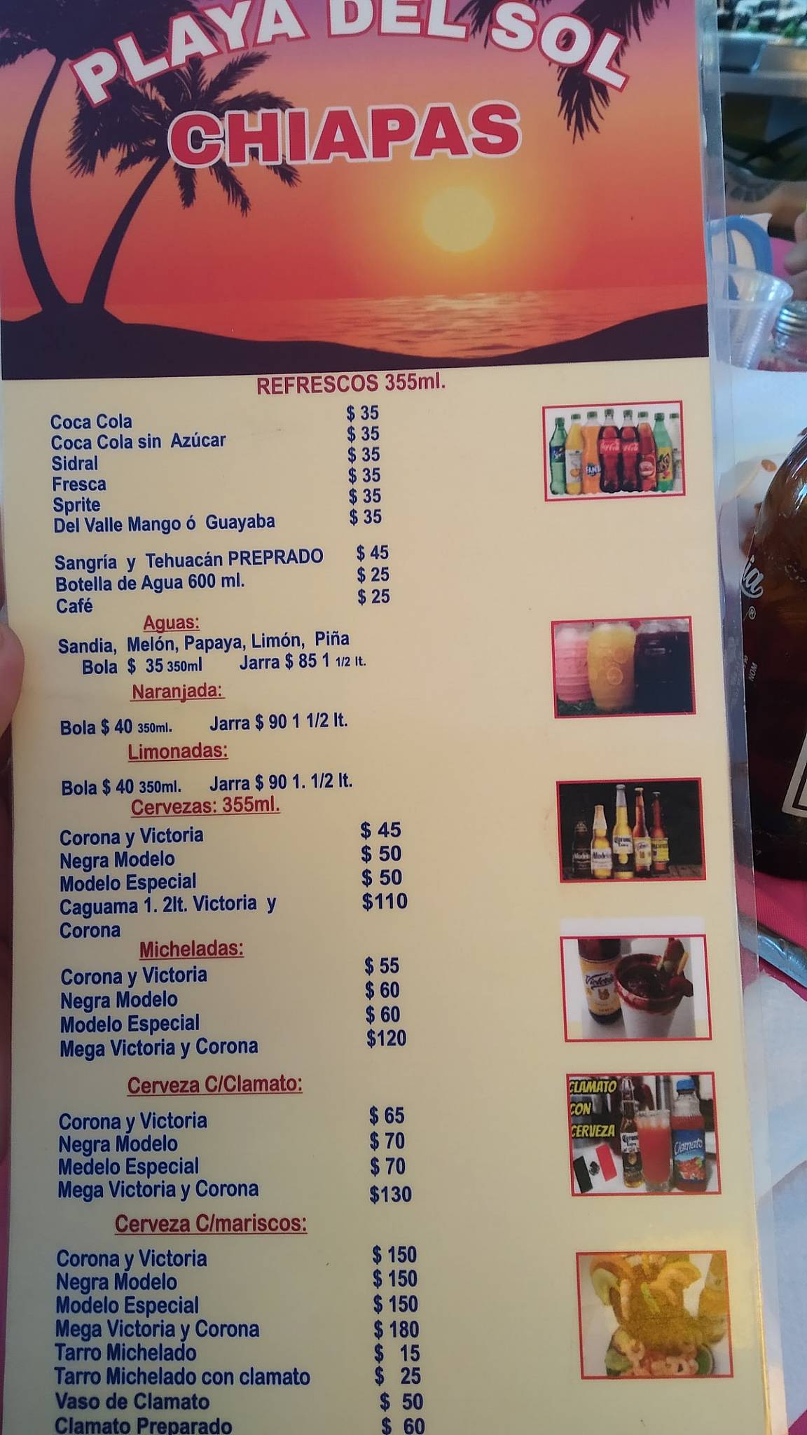 Carta del restaurante Mariscos Playa del Sol, Ciudad del México