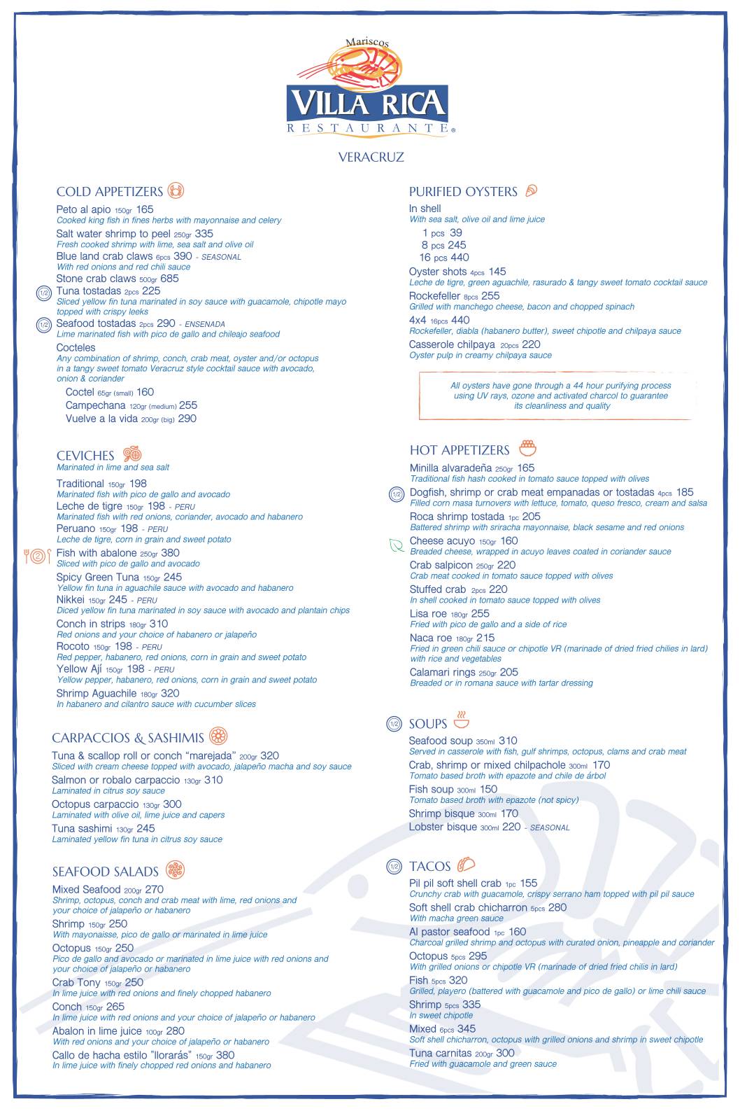 Carta del restaurante Mariscos Villa Rica Mocambo, Boca del Río, C ...