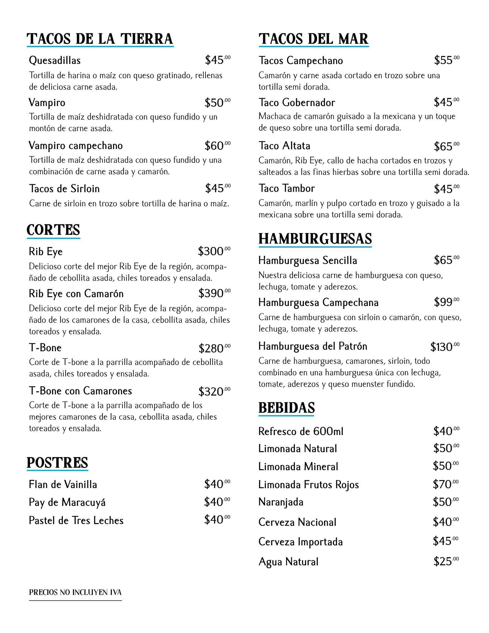 Carta del restaurante Don Costas Sea Food & Grill, Ciudad Juarez