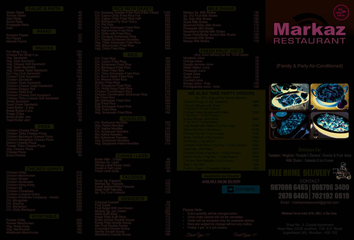 Menu at Markaz Restaurant, Mumbai