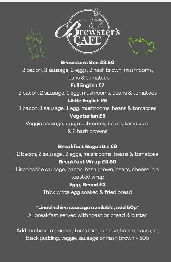 Menu at Brewsters Café & Cob Shop cafe, Markfield