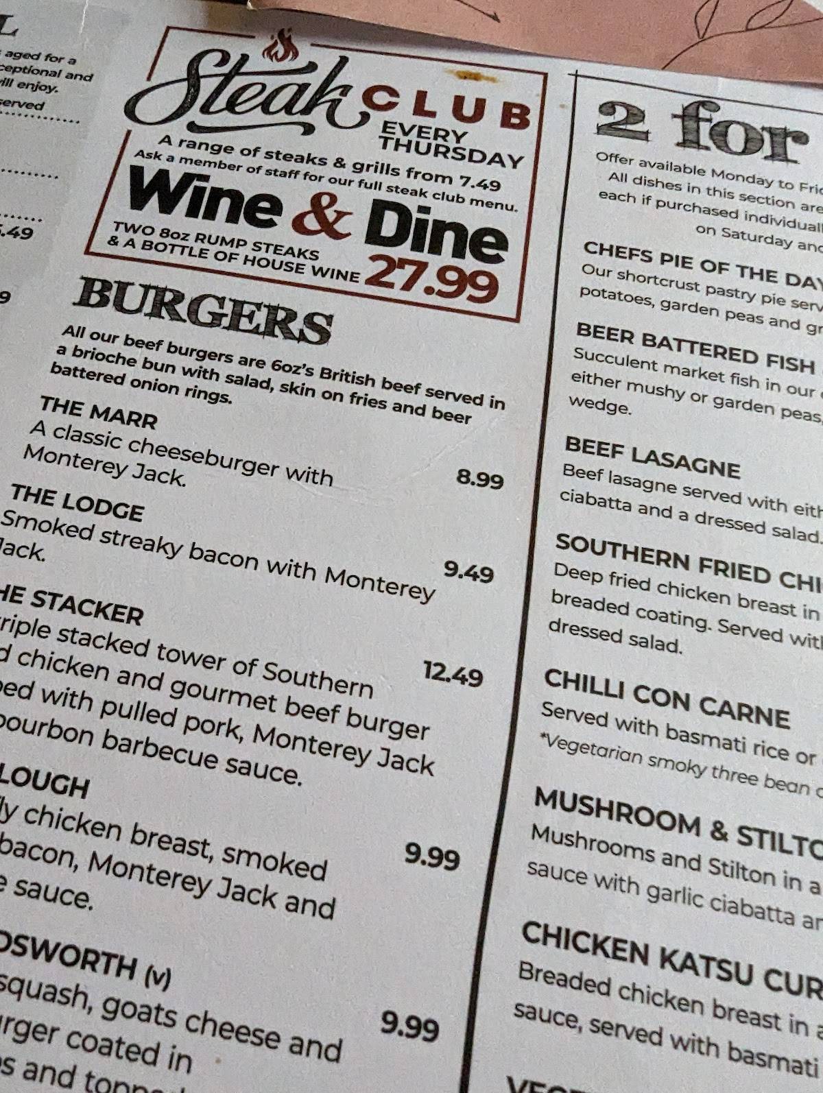 Menu at Marr Lodge pub & bar, Doncaster