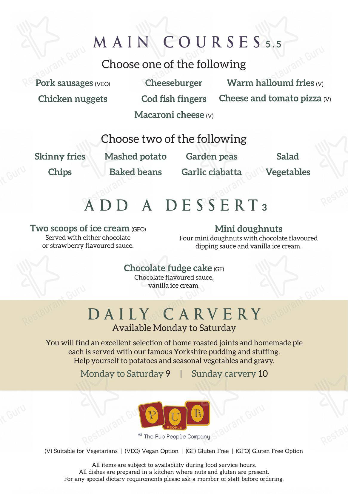 Menu at Marr Lodge pub & bar, Doncaster