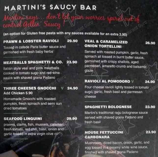 Menu at Martini and Co restaurant, Werribee