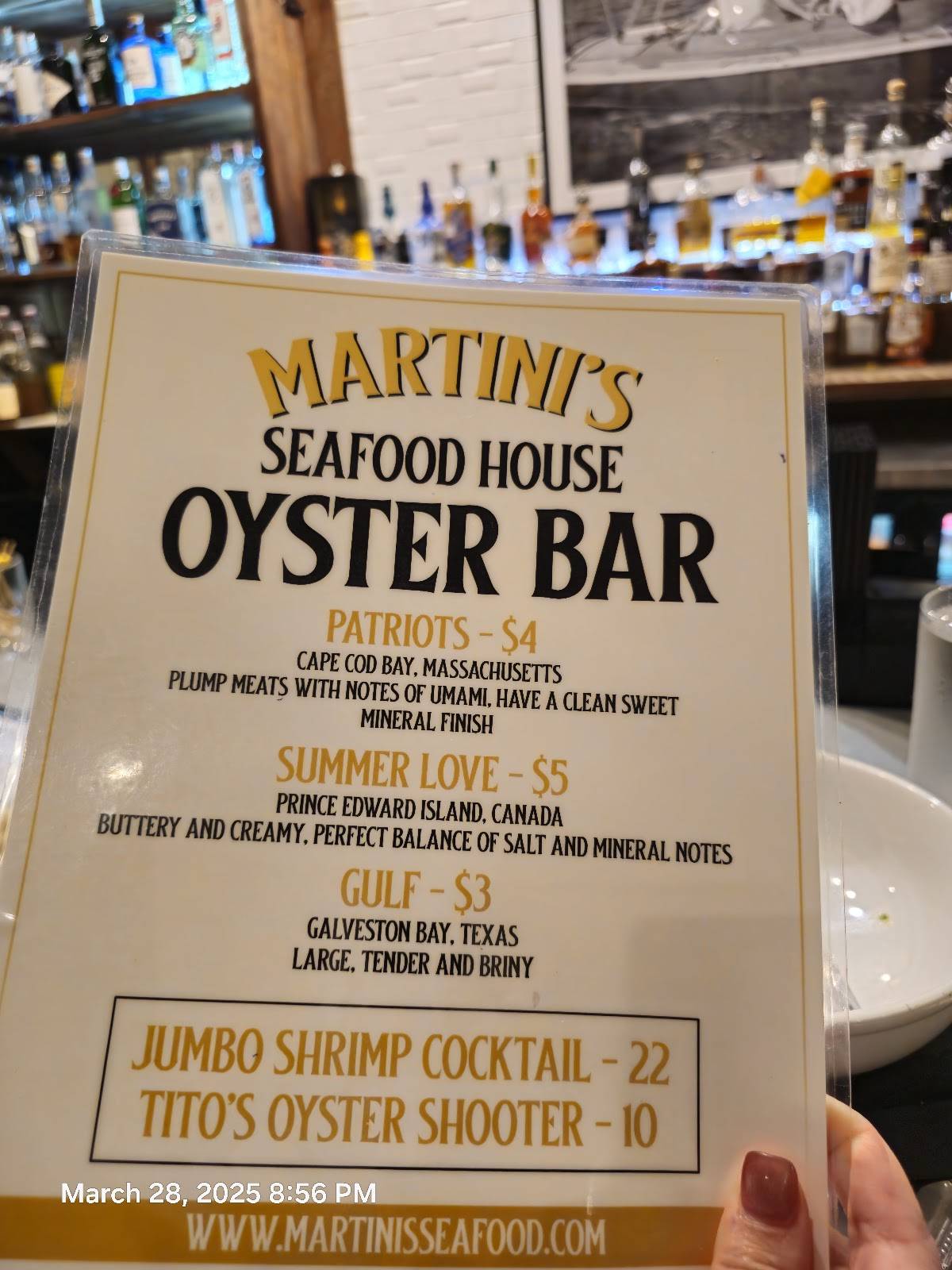 Menu at Martini's Seafood House pub & bar, Fredericksburg