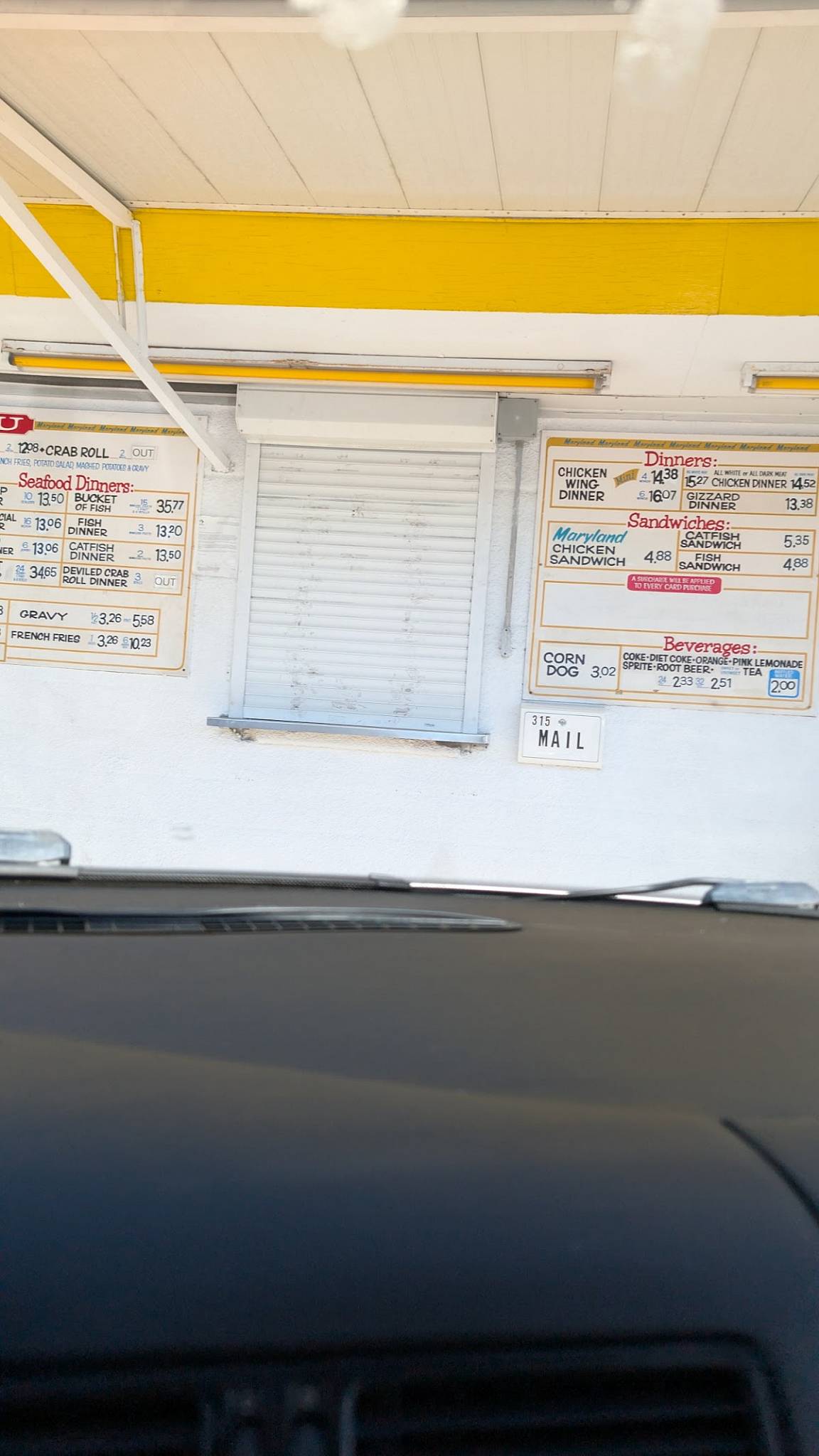 Menu at Maryland Fried Chicken restaurant, Plant City
