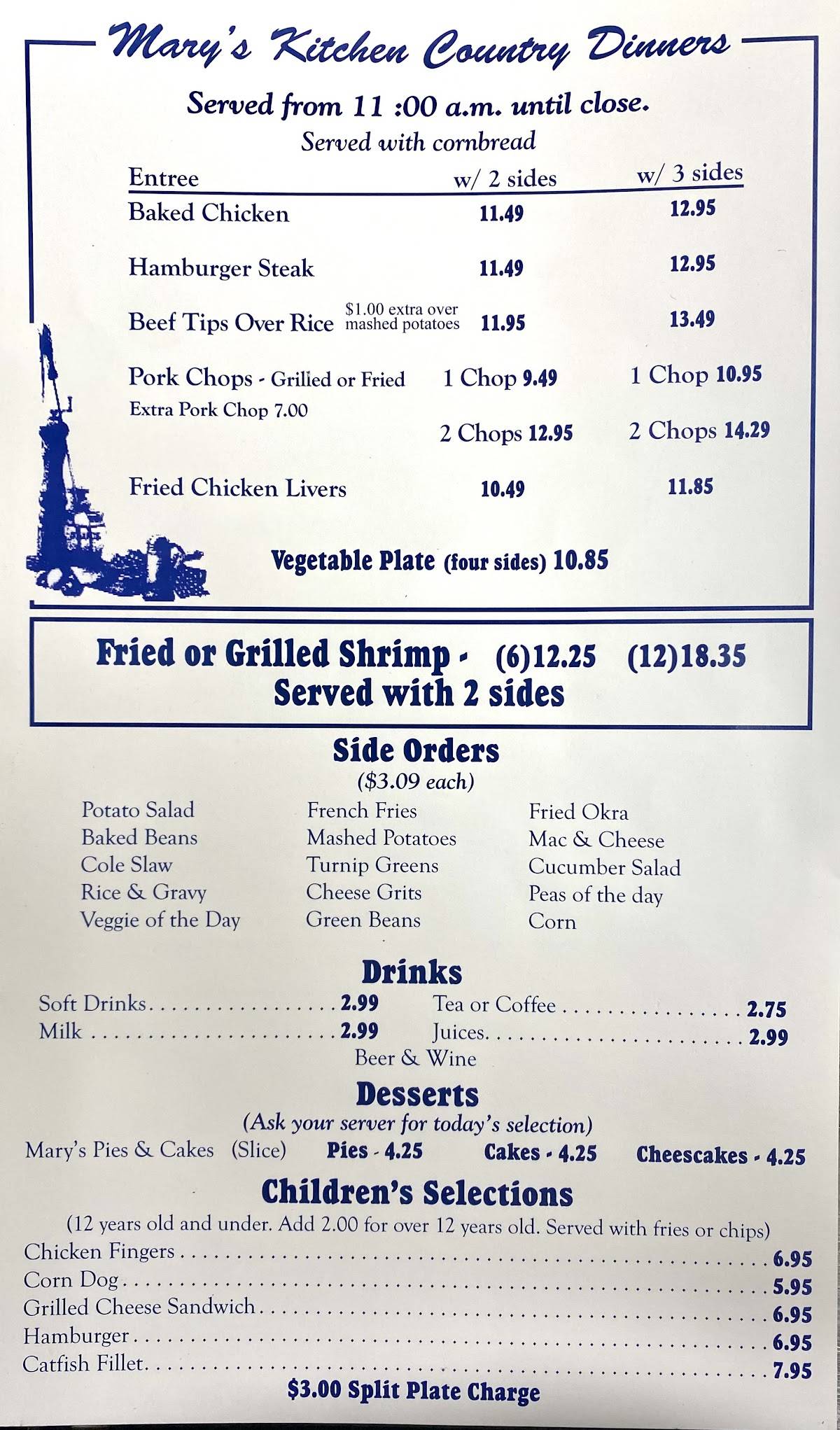 Menu at Mary's Kitchen restaurant, Fort Walton Beach, 99 Eglin Pkwy NE