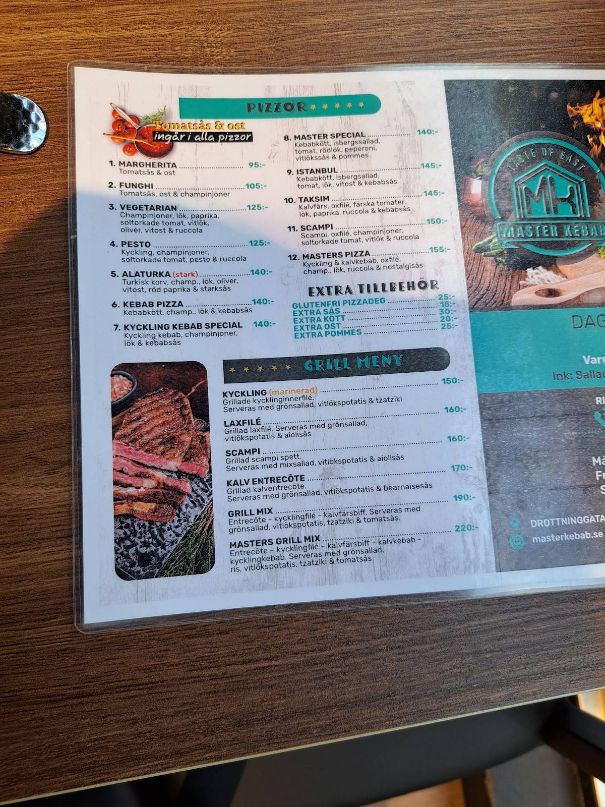 Menu at Master Kebab, Göteborg restaurant, Gothenburg