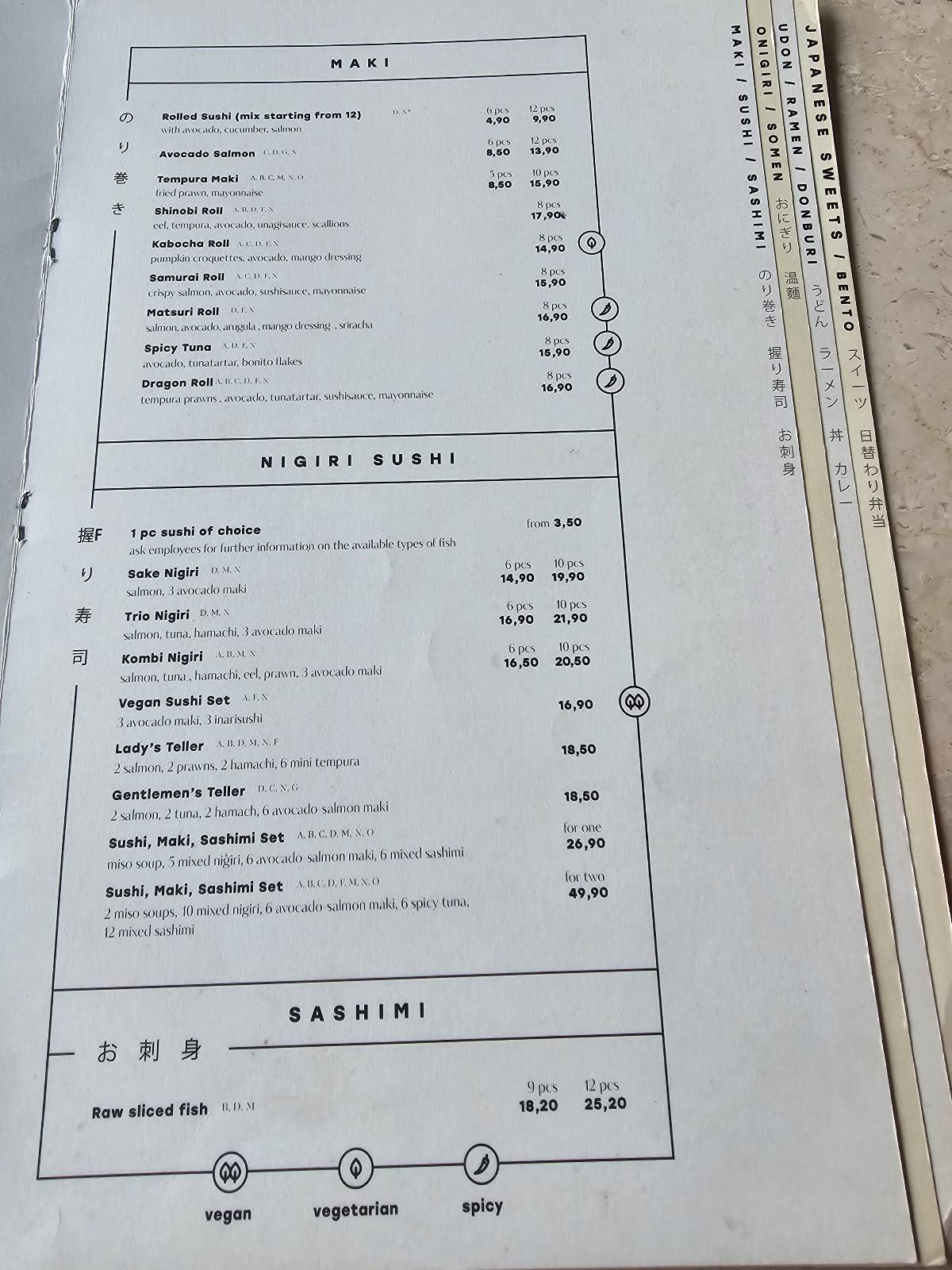 Speisekarte von Matcha Komachi restaurant, Wien, Hoher Markt 8-9/5/2